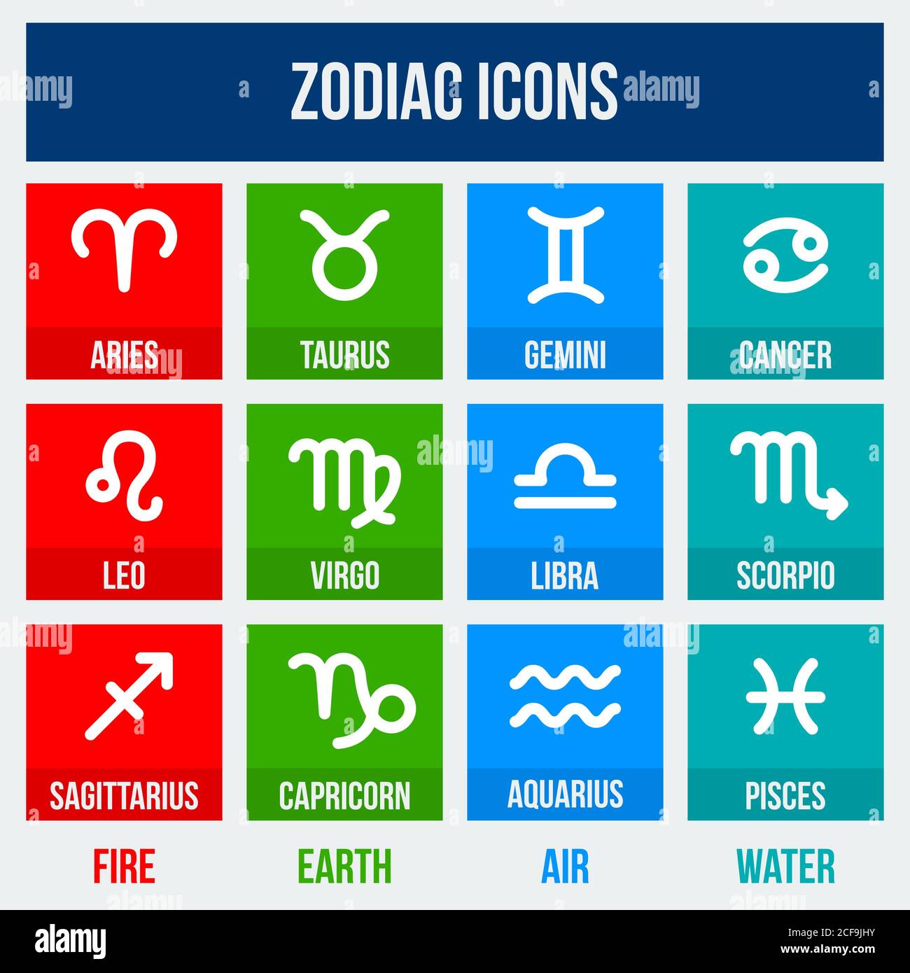 Zodiac signs in flat style. Set of colorful square icons. Vector ...
