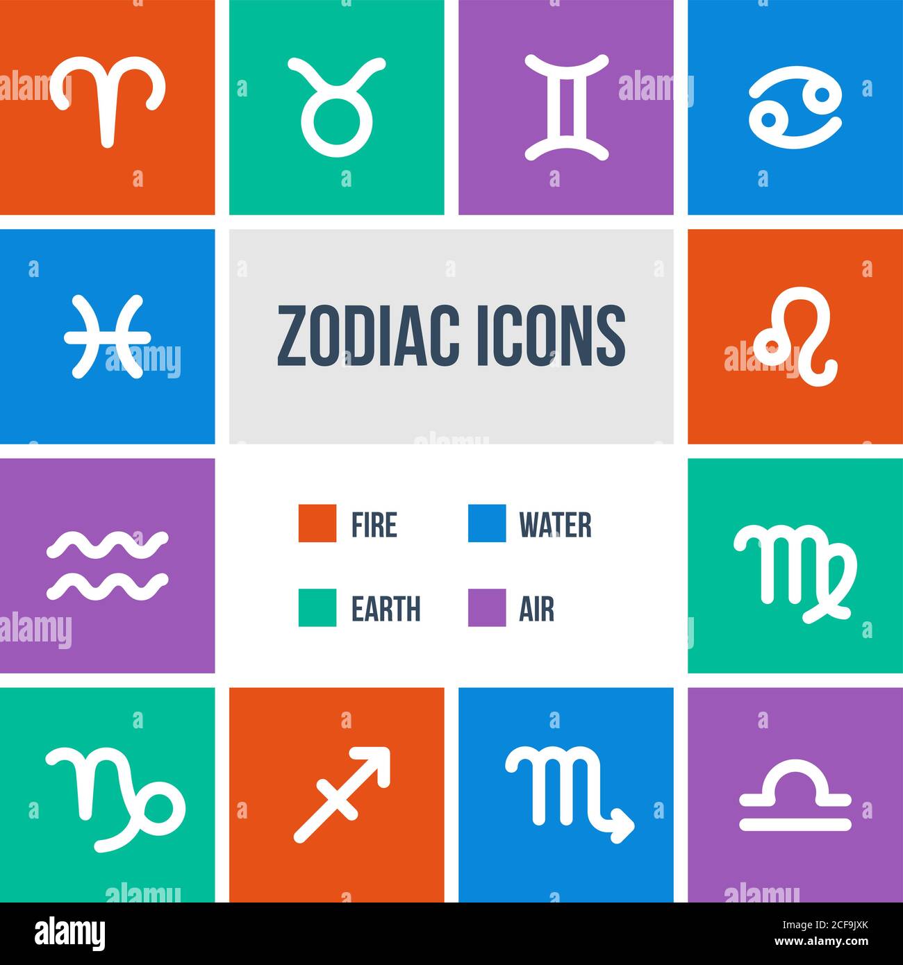 Set zodiac signs icons horoscope hi-res stock photography and images ...