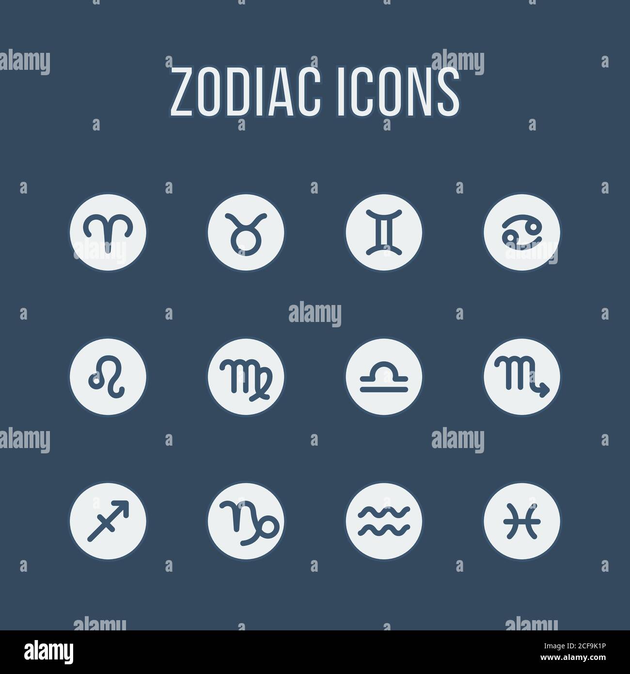 Zodiac signs in flat style. Set of simple round icons. Vector ...