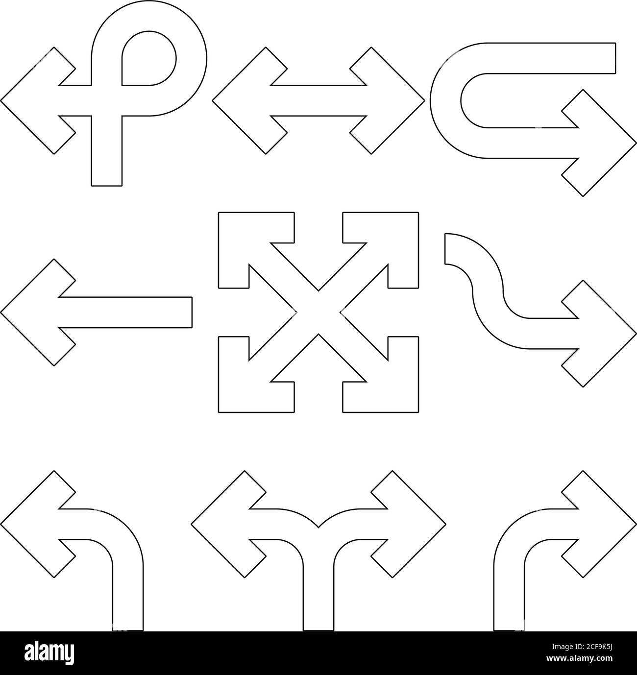Set of arrows. Simple black outline arrow design. Flat vector icons ...
