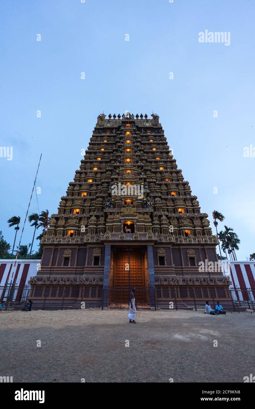 Jaffna, Sri Lanka - August, 7 2019: Exterior of ornamental gopuram ...