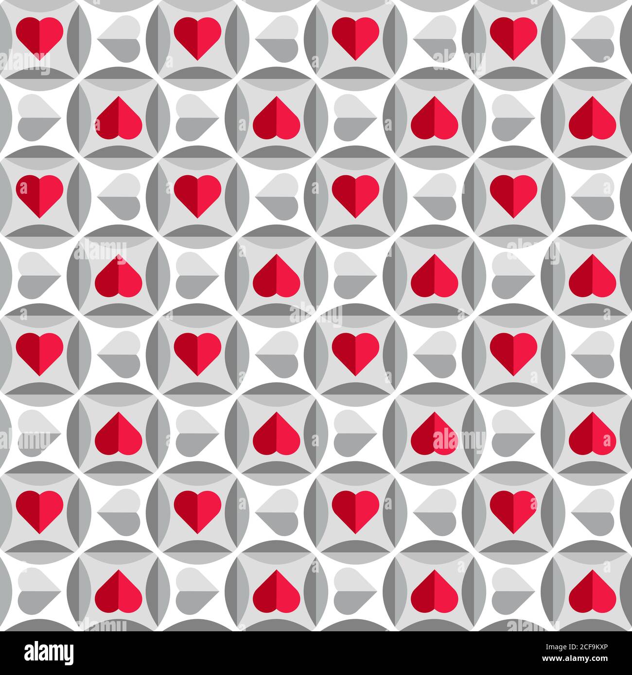 Geometric pattern with hearts in red and grey colors, seamless vector ...
