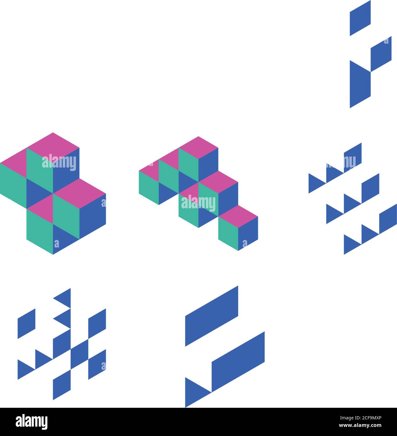 Cross of cubes. Retro colored. Isometric 3D vector object Stock Vector ...