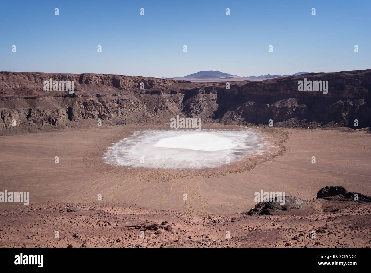Aerial view of white sodium phosphate crystal surface placed inside ...