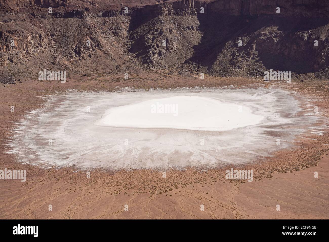Aerial view of white sodium phosphate crystal surface placed inside ...