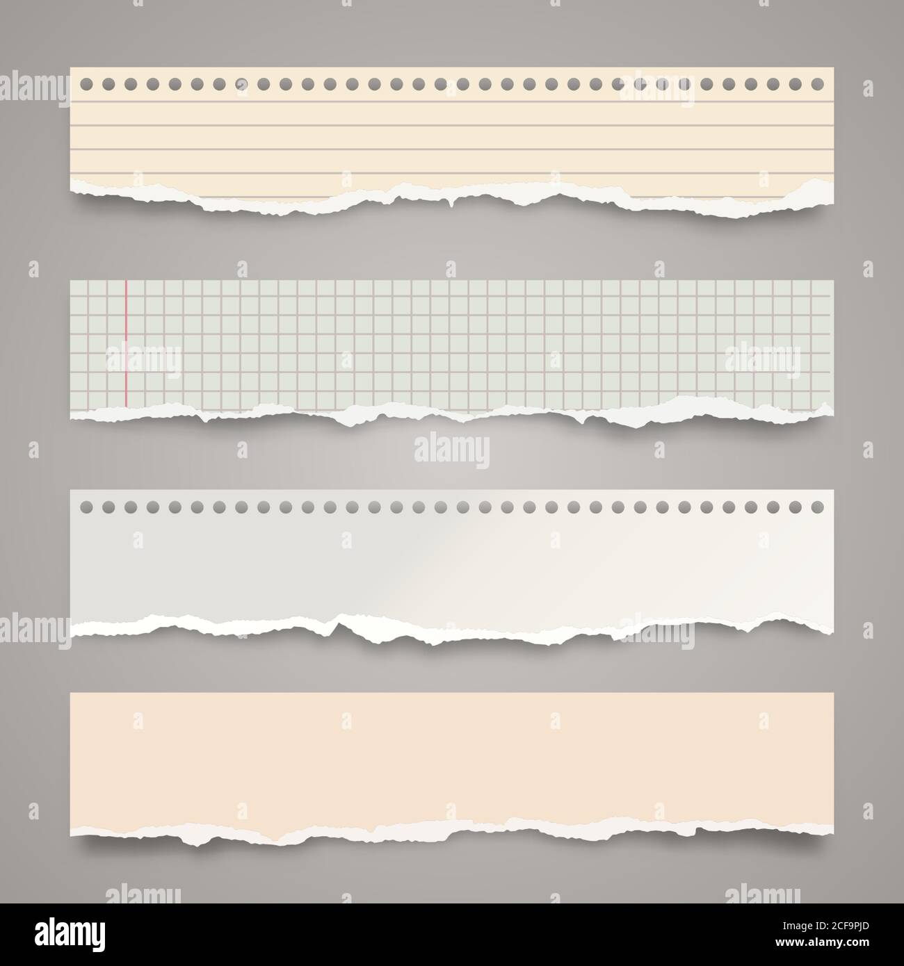 Ripped colored paper strips. Realistic crumpled paper scraps with torn ...