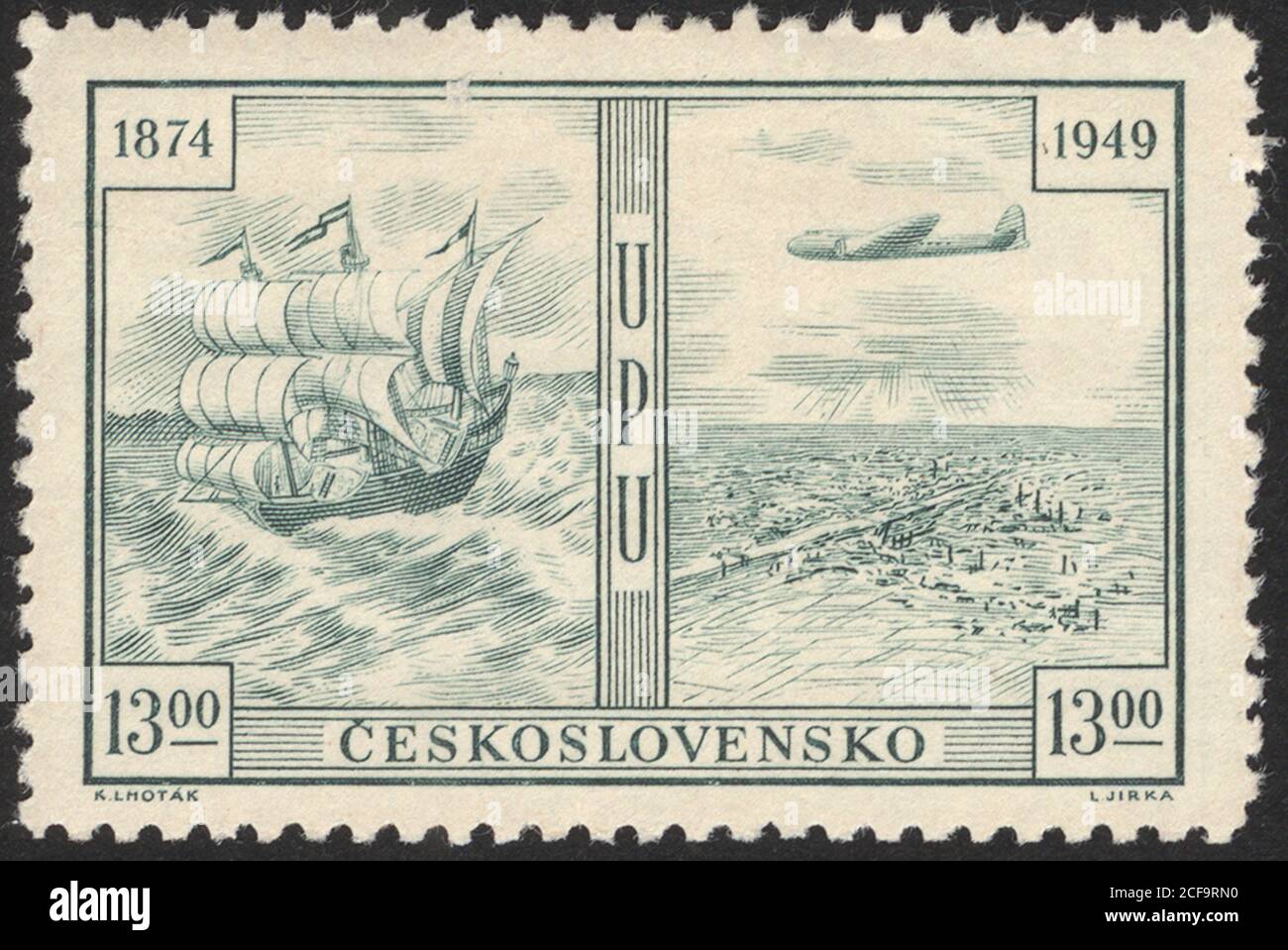 Postage stamps of the Czechoslovakia. Stamp printed in the ...