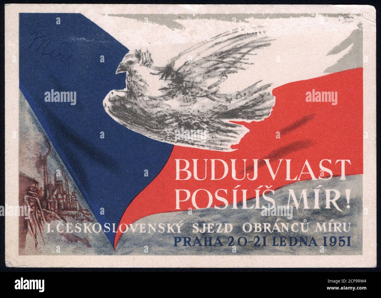 Envelope, stamps and stamp of a letter sent from Czechoslovakia. An old ...