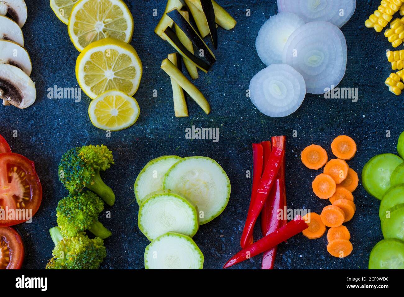 Chopped vegetables, sliced and cutting vegetables Stock Photo - Alamy