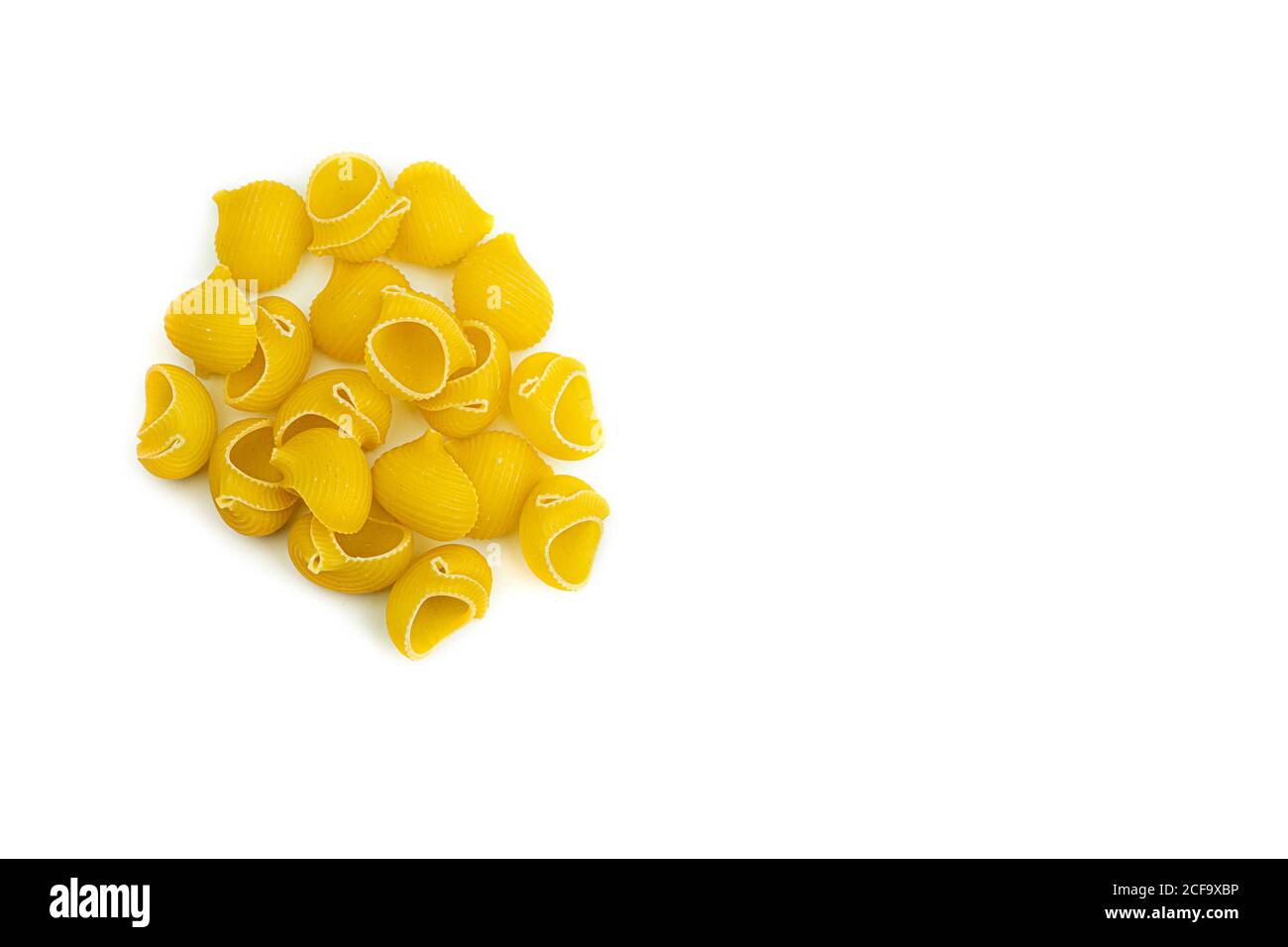 Raw pasta lumaconi rigati, macro isolated on white background Stock ...