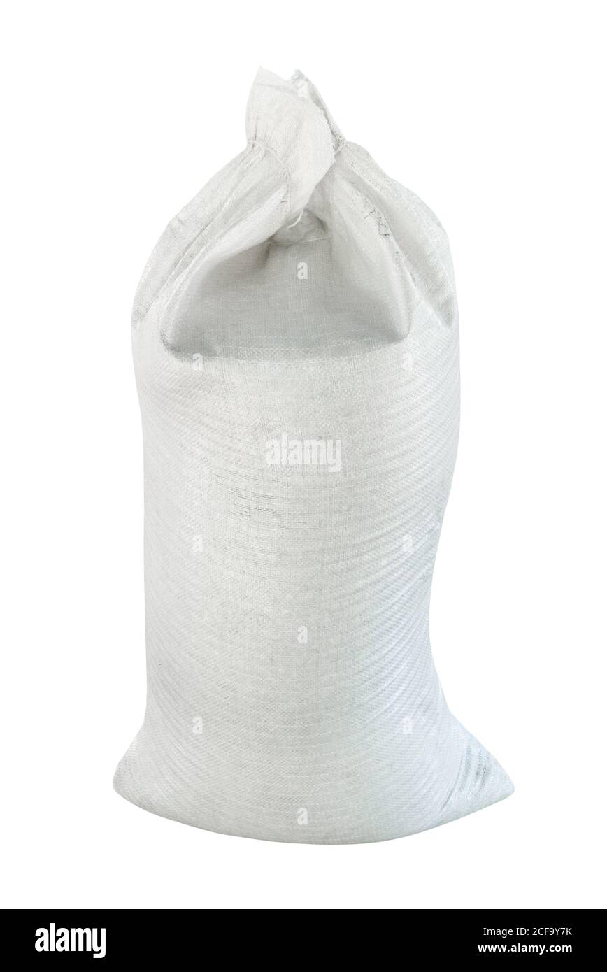 fliied woven sack cutout on white background Stock Photo - Alamy