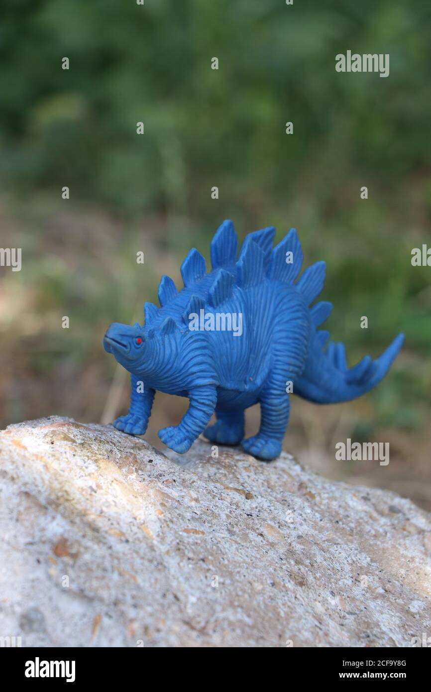 blue rubber dinosaur toy in a park Stock Photo - Alamy