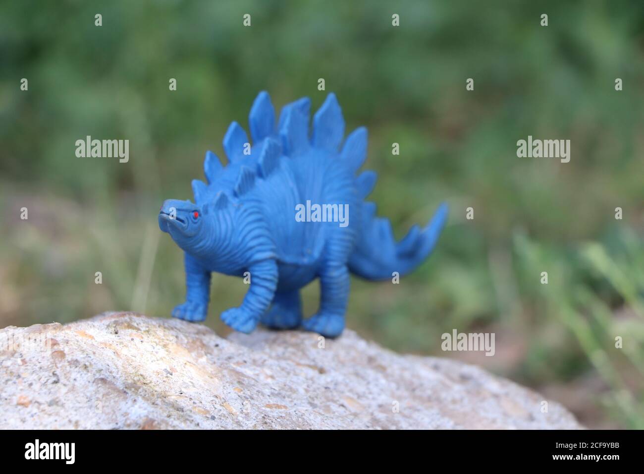 blue rubber dinosaur toy in a park Stock Photo - Alamy