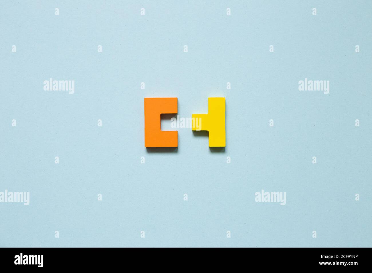 Color blocks on blue background. Creative thinking, idea, problem ...