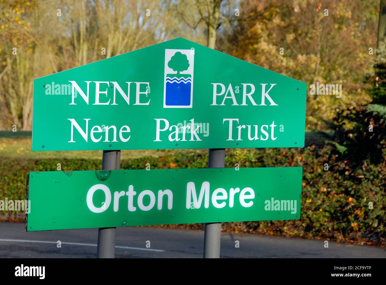 Sign at entrance to Nene Park, Orton Mere, Cambridgeshire, England ...