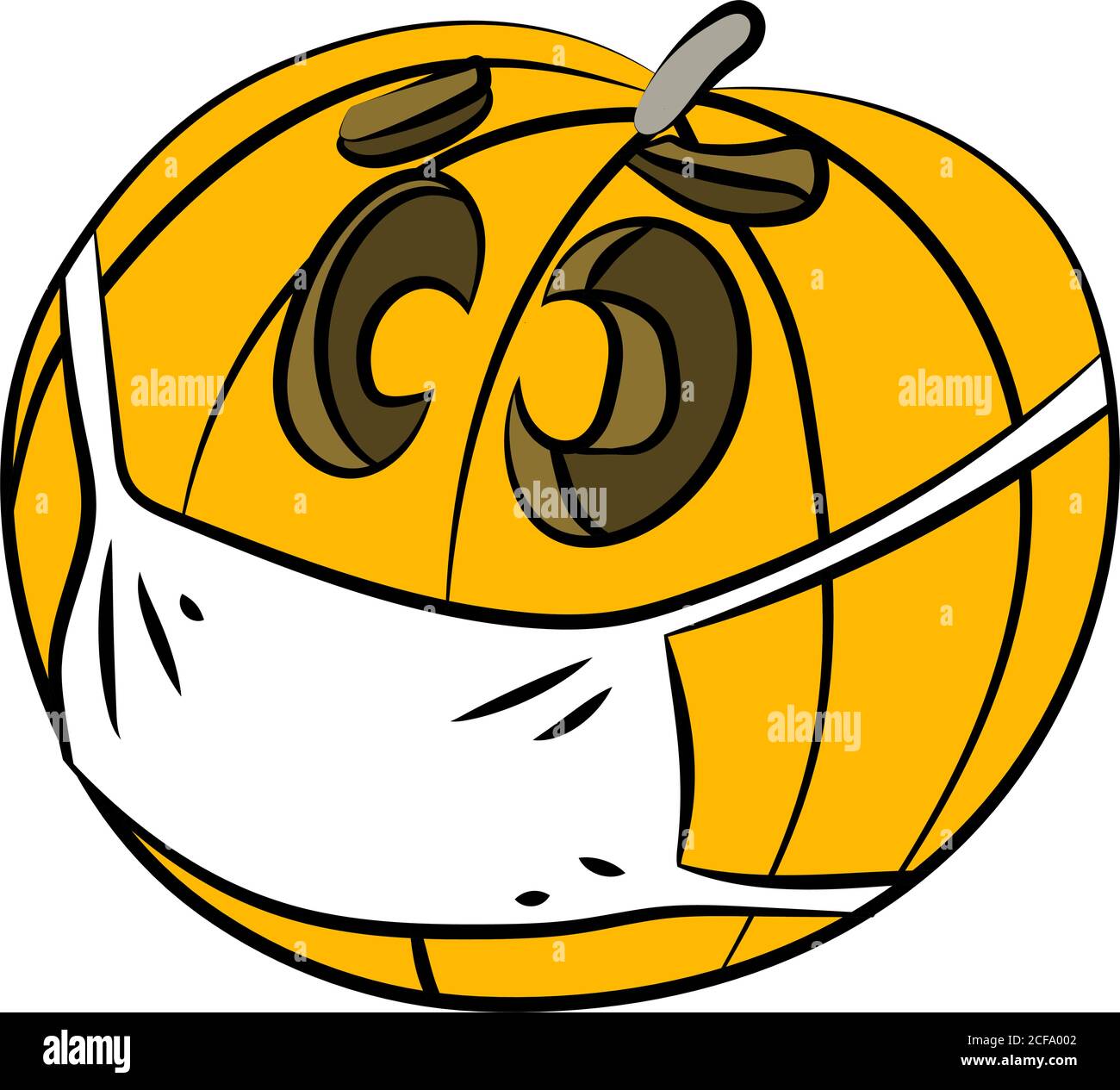 Cartoon winter squash wearing a protective mask against Corona Virus ...