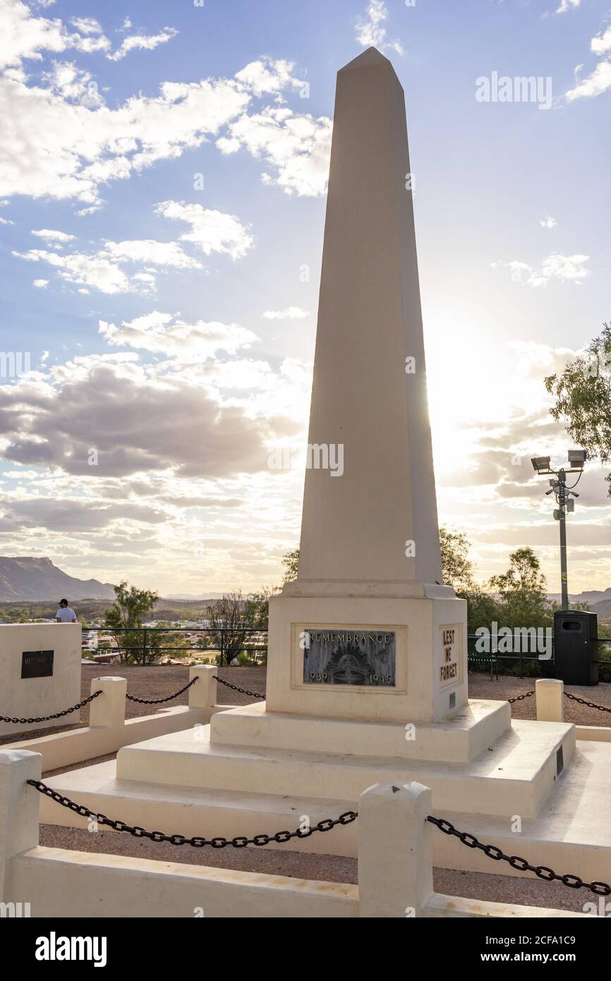 Monument at the Anzac Hill Memorial. Dedicated to members of the army ...