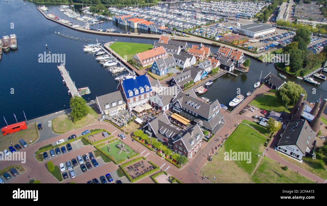 Aerial view on the nautical district in Huizen, Netherlands Stock Photo ...