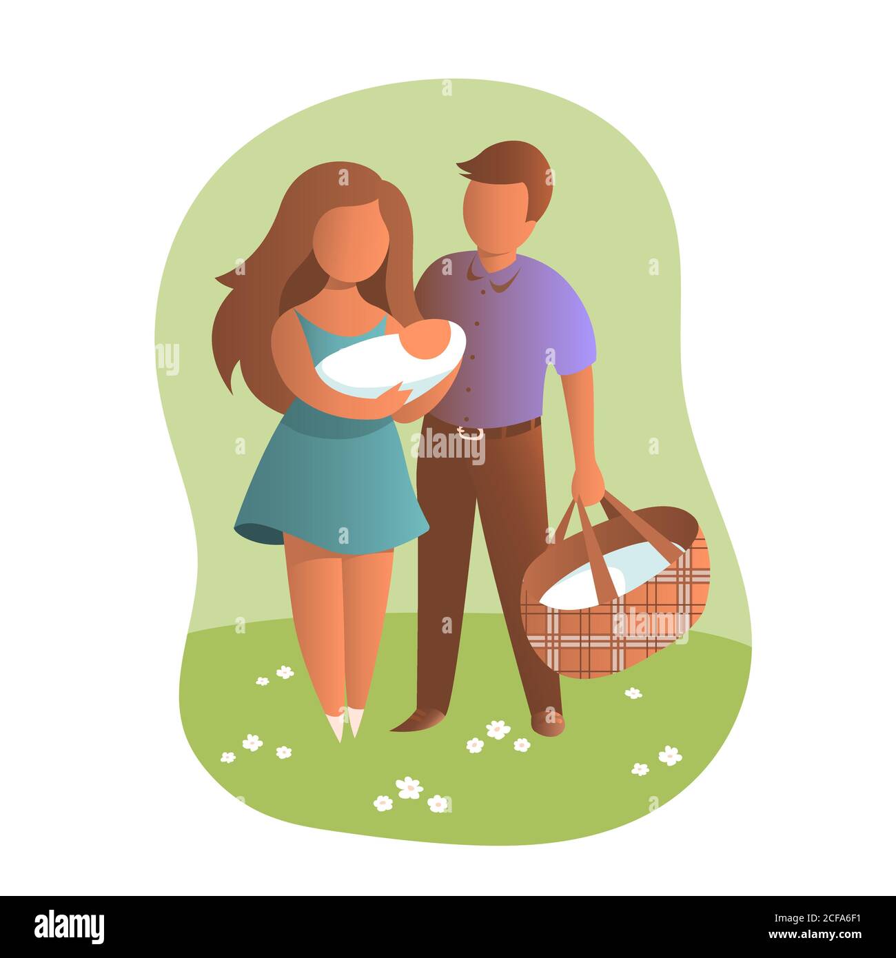 Young Parents With Baby Cartoon