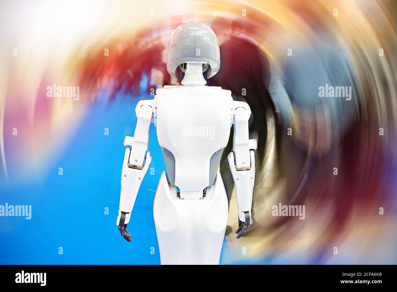 Information robot on a blurred background exhibition Stock Photo - Alamy