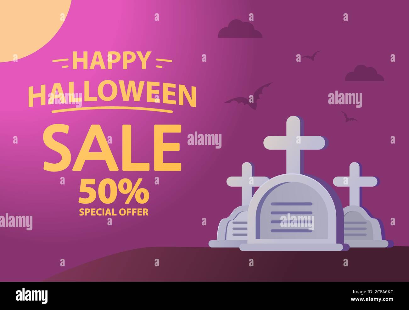 Halloween gravestone with crosses holiday banner.Festive banner Stock ...