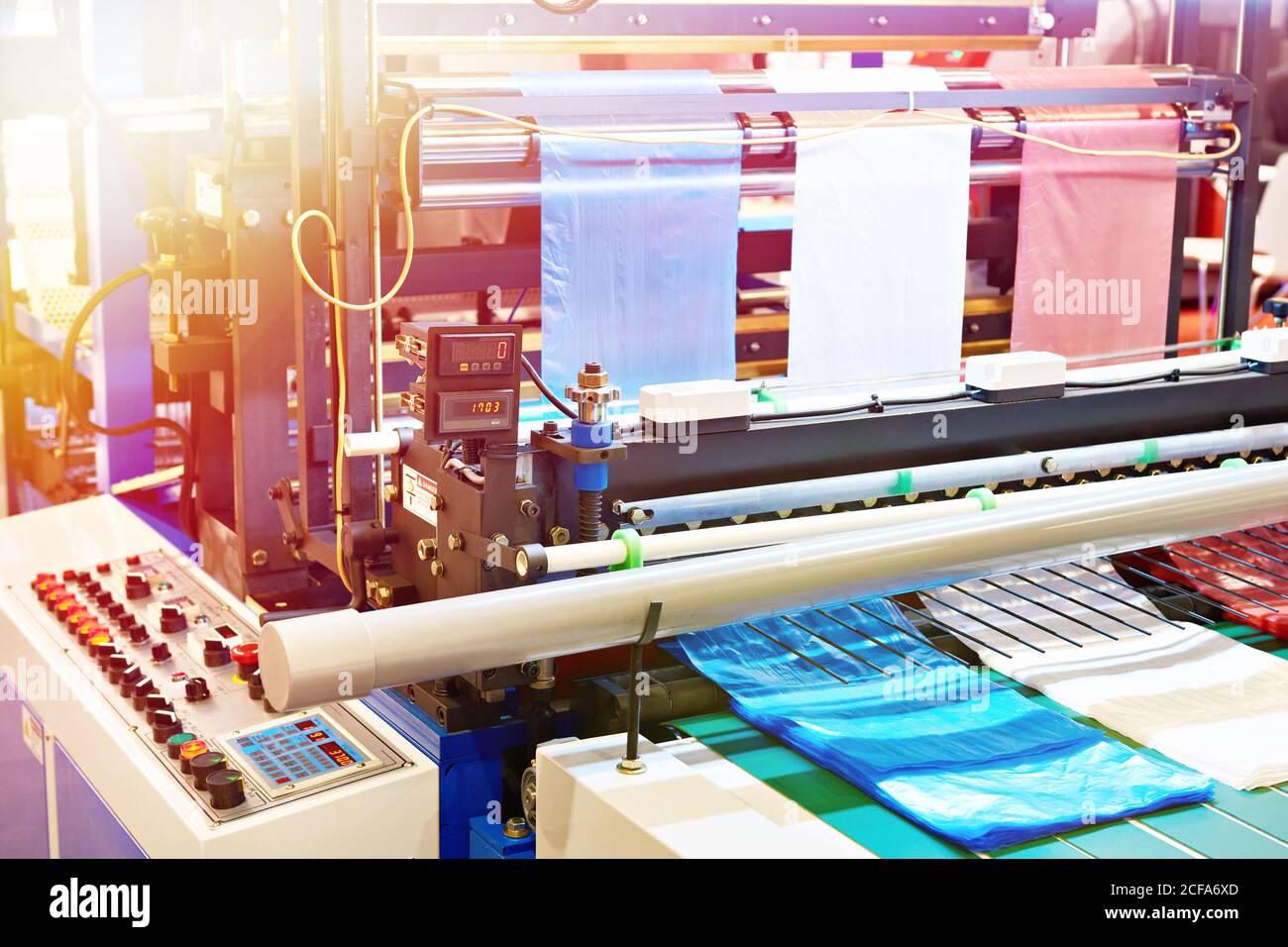Machine for the production of plastic bags Stock Photo - Alamy