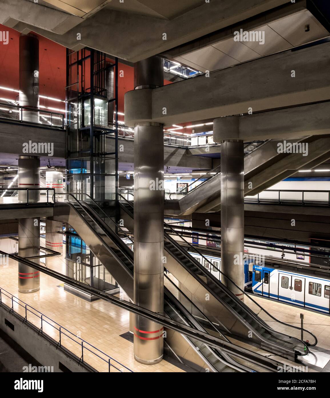Long exposure shot of contemporary multistory railway station with ...