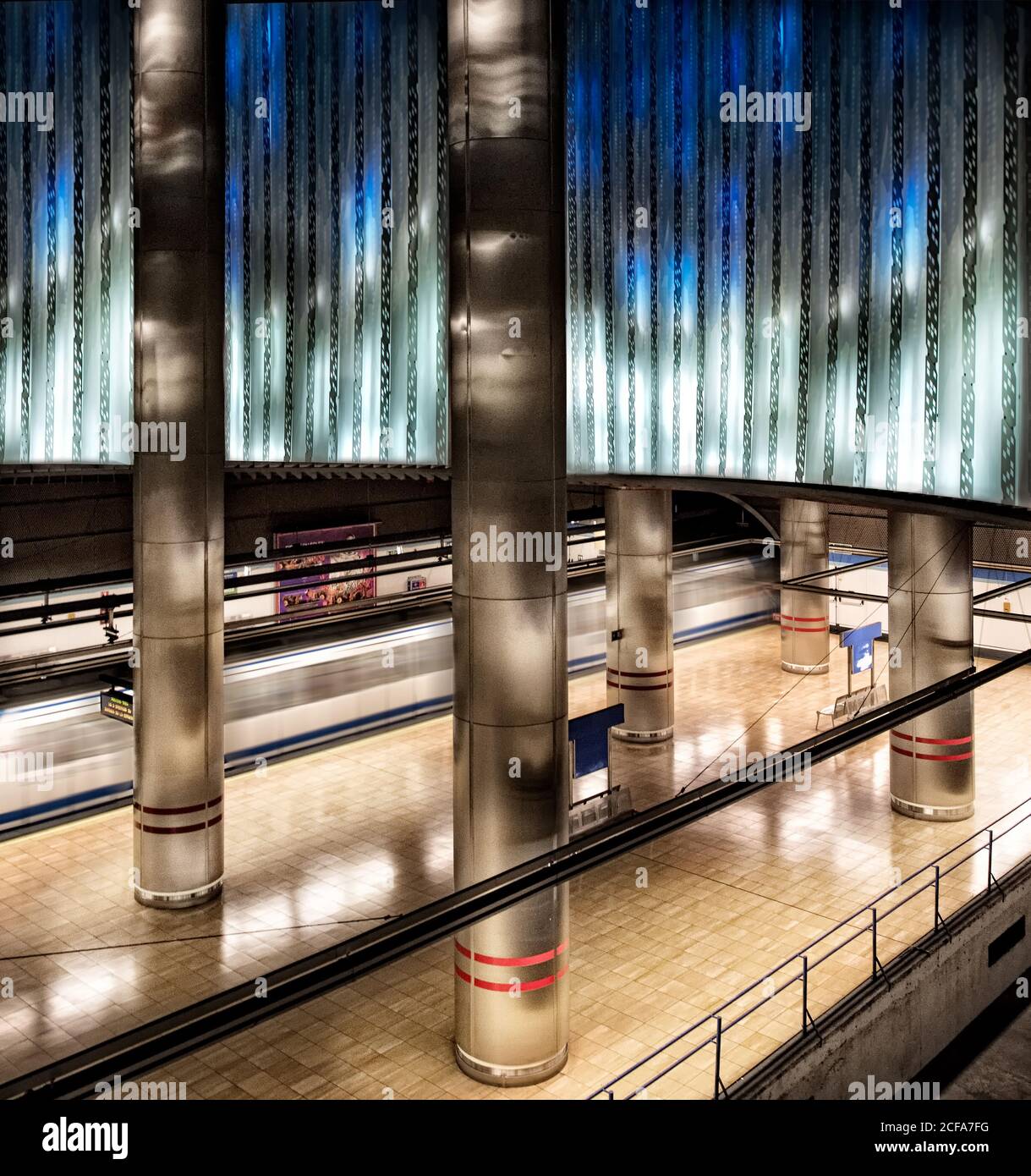 From above long exposure shot of contemporary multistory railway ...