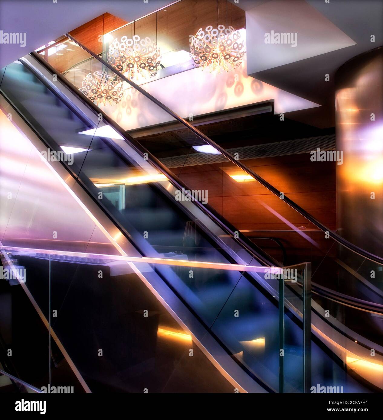 Comfortable hallway of office building with luxury interior with moving ...