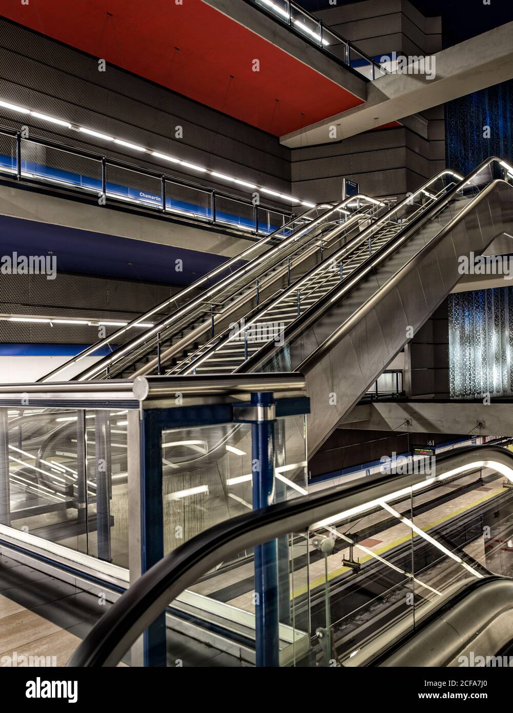Long exposure shot of contemporary multistory railway station with ...