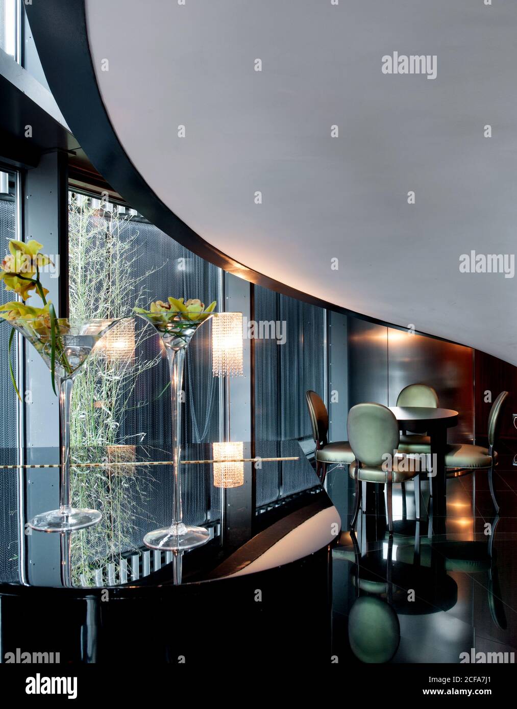 Comfortable cafe in hallway of office building with luxury interior ...