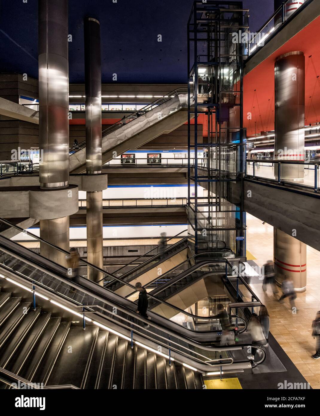 Long exposure shot of contemporary multistory railway station with ...