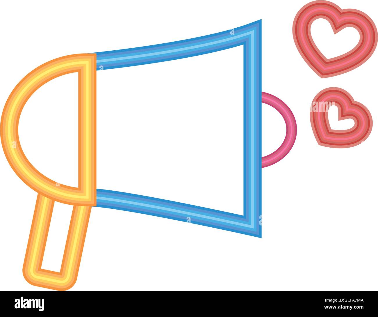 megaphone with hearts icon over white background, neon style, vector ...