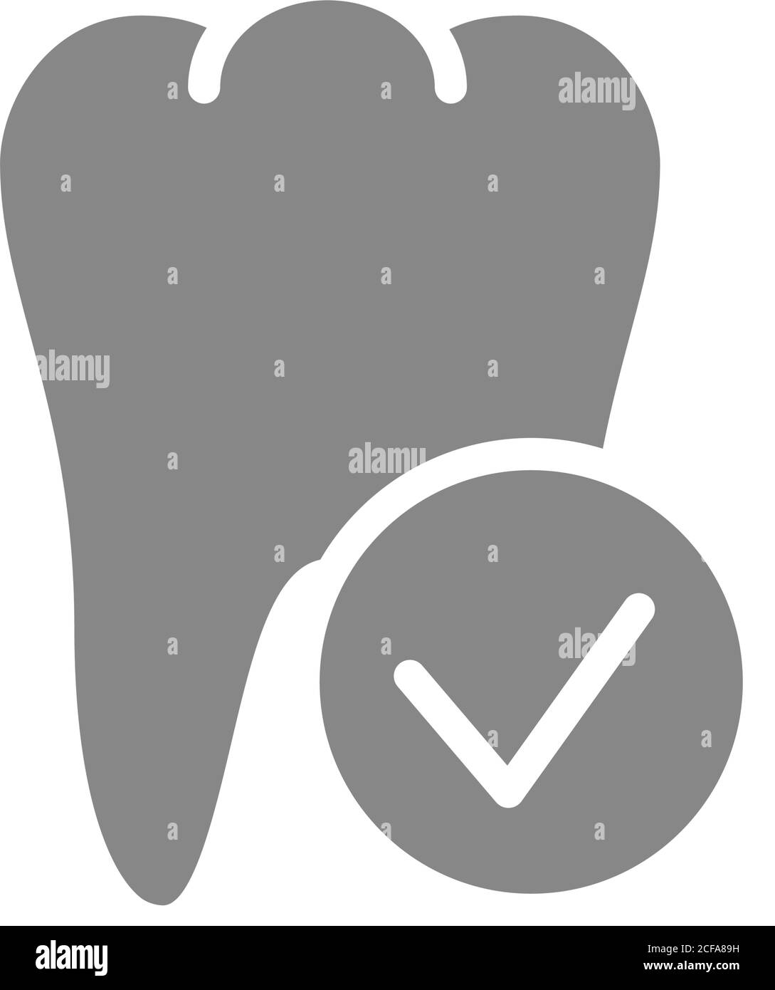 Tooth with tick checkmark gray icon. Internal organ symbol Stock Vector ...