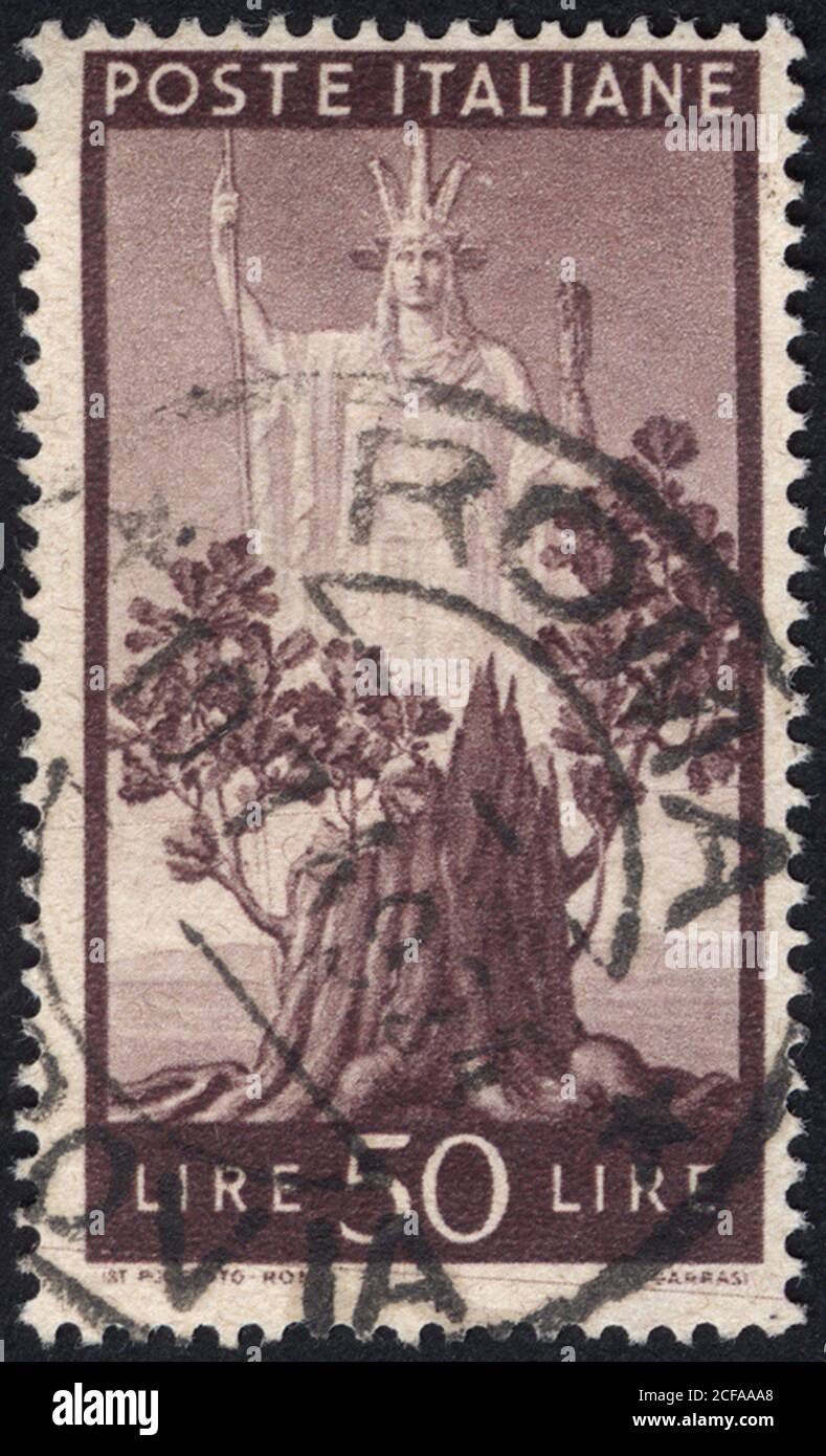 Postage stamps of the Italy. Stamp printed in the Italy. Stamp printed ...