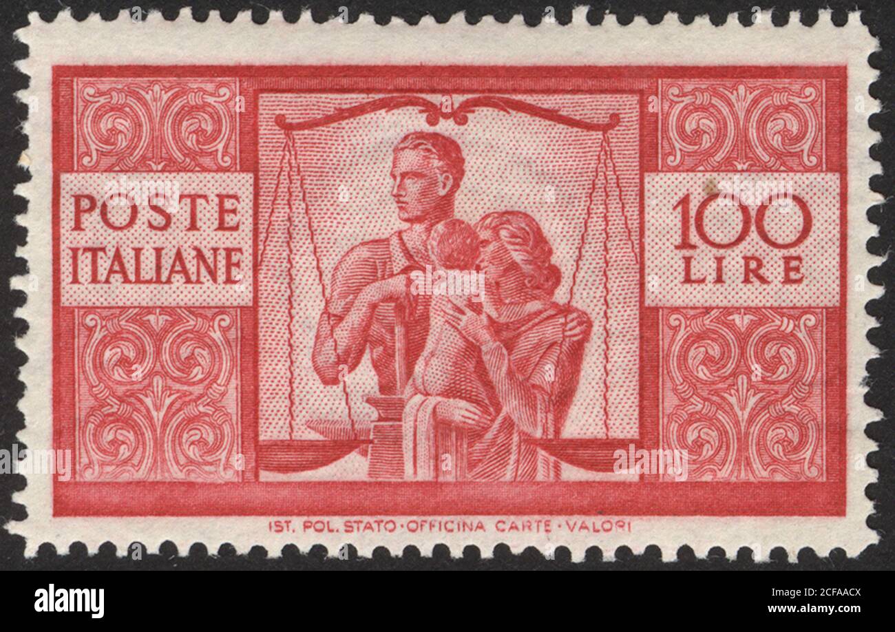 Postage stamps of the Italy. Stamp printed in the Italy. Stamp printed ...