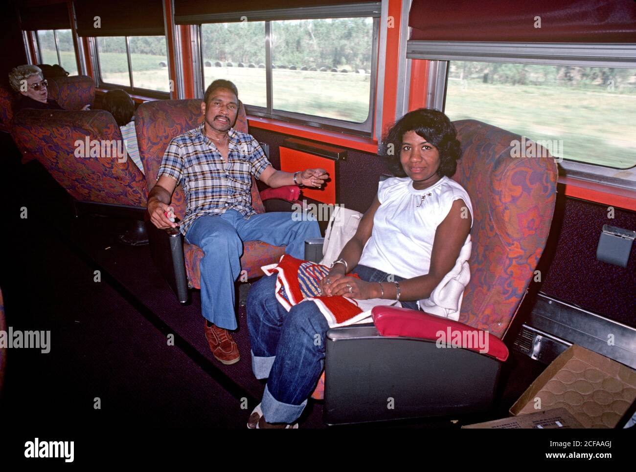 AFRICAN AMERICAN PASSENGERS ON DOUBLE DECKER AMTRAK TRAIN, USA, 1970s ...