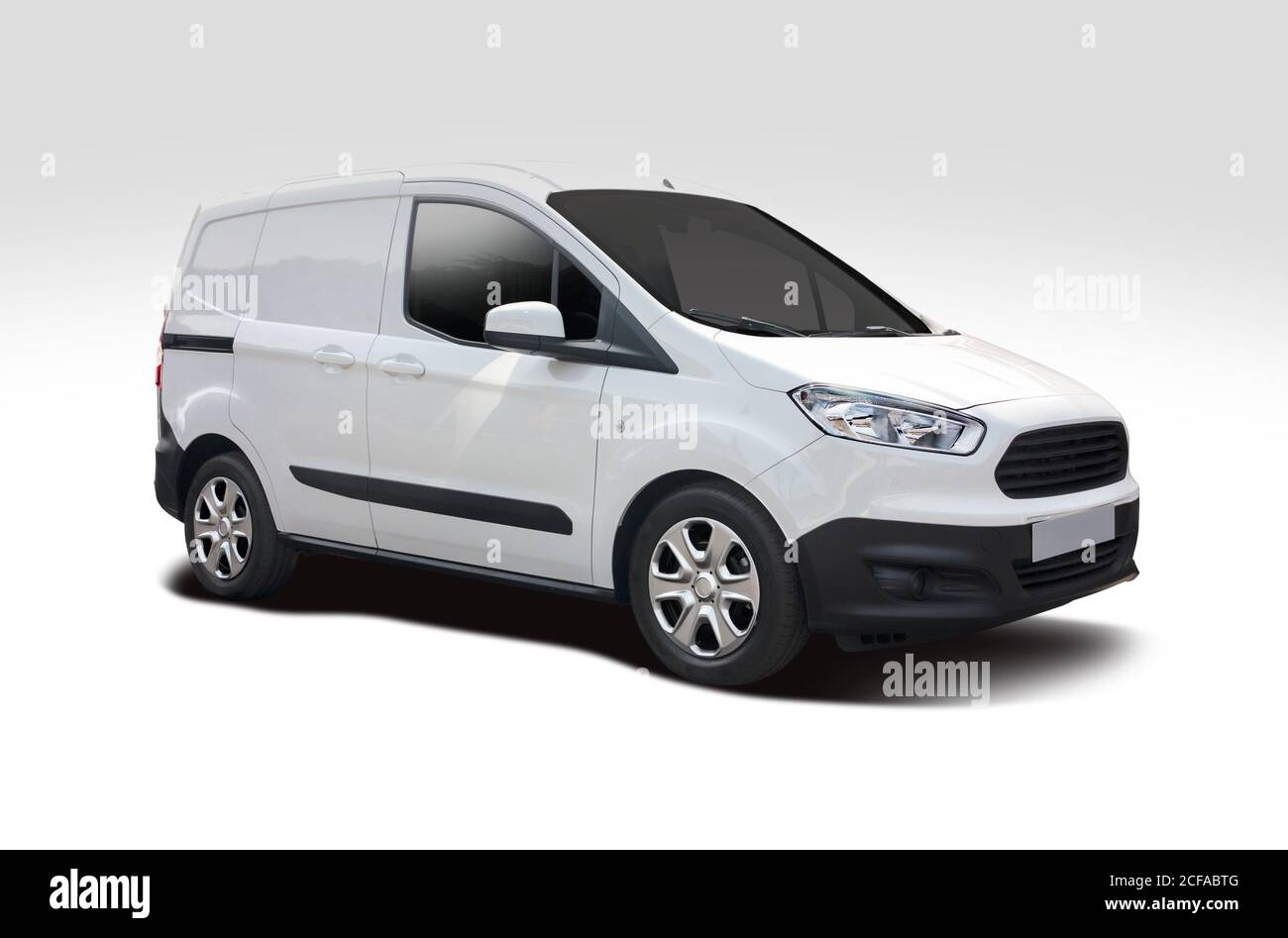White small city van isolated on white background Stock Photo - Alamy