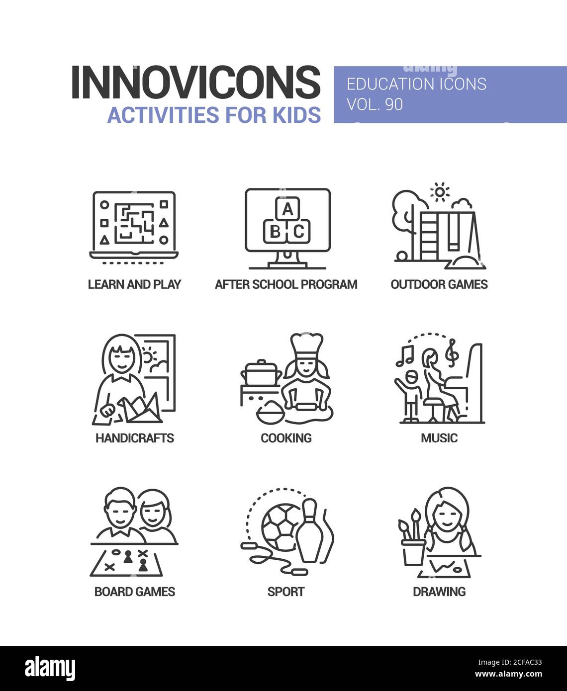Activities for kids - line design style icons set Stock Vector Image ...