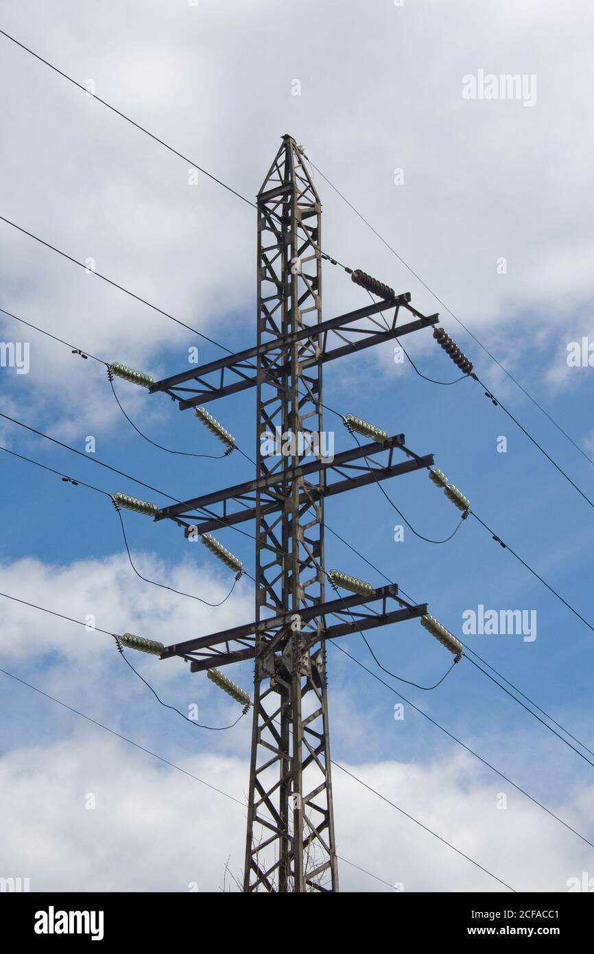 Power transmission tower carrying electricity from different parts of ...