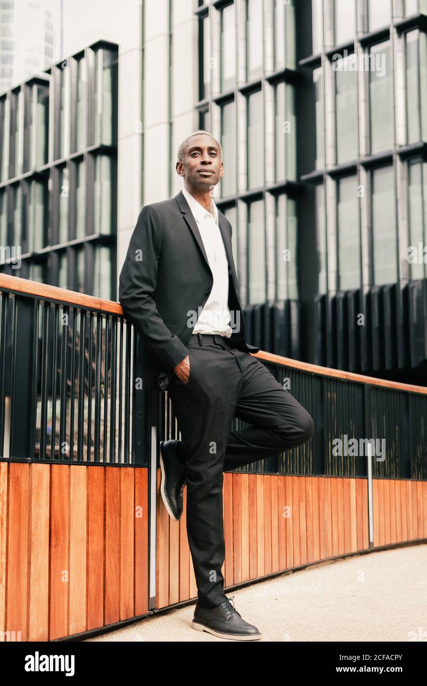 Elegant businessman leaning railing city hi-res stock photography and ...