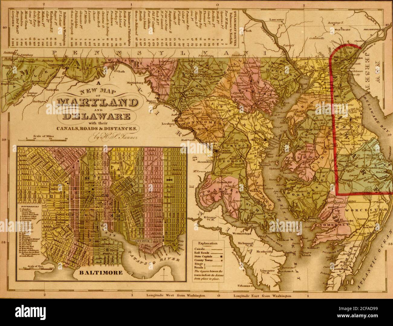 Maryland, Delaware & Baltimore - 1844 Stock Photo - Alamy
