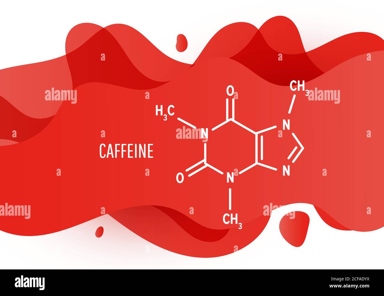 Caffeine structural chemical formula with red liquid fluid gradient ...