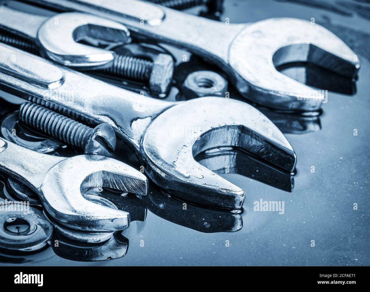 Mechanic and diy manual tools - Toned in blue Stock Photo - Alamy