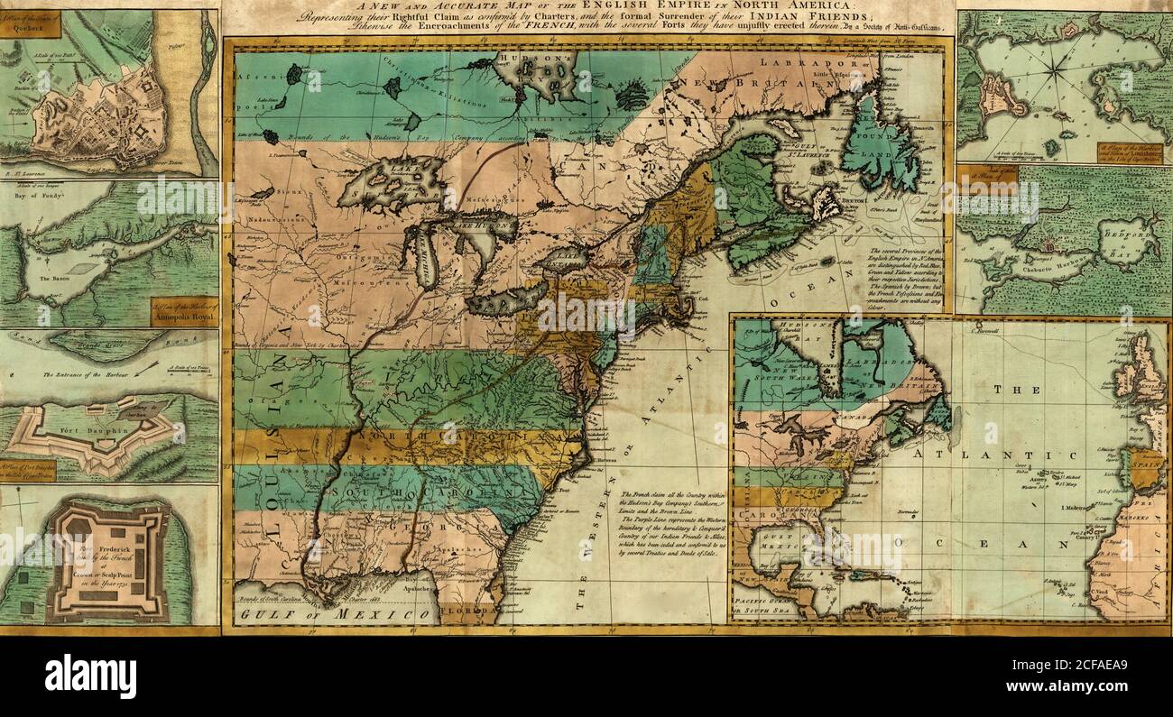 English Claims to North America - 1755 Stock Photo - Alamy