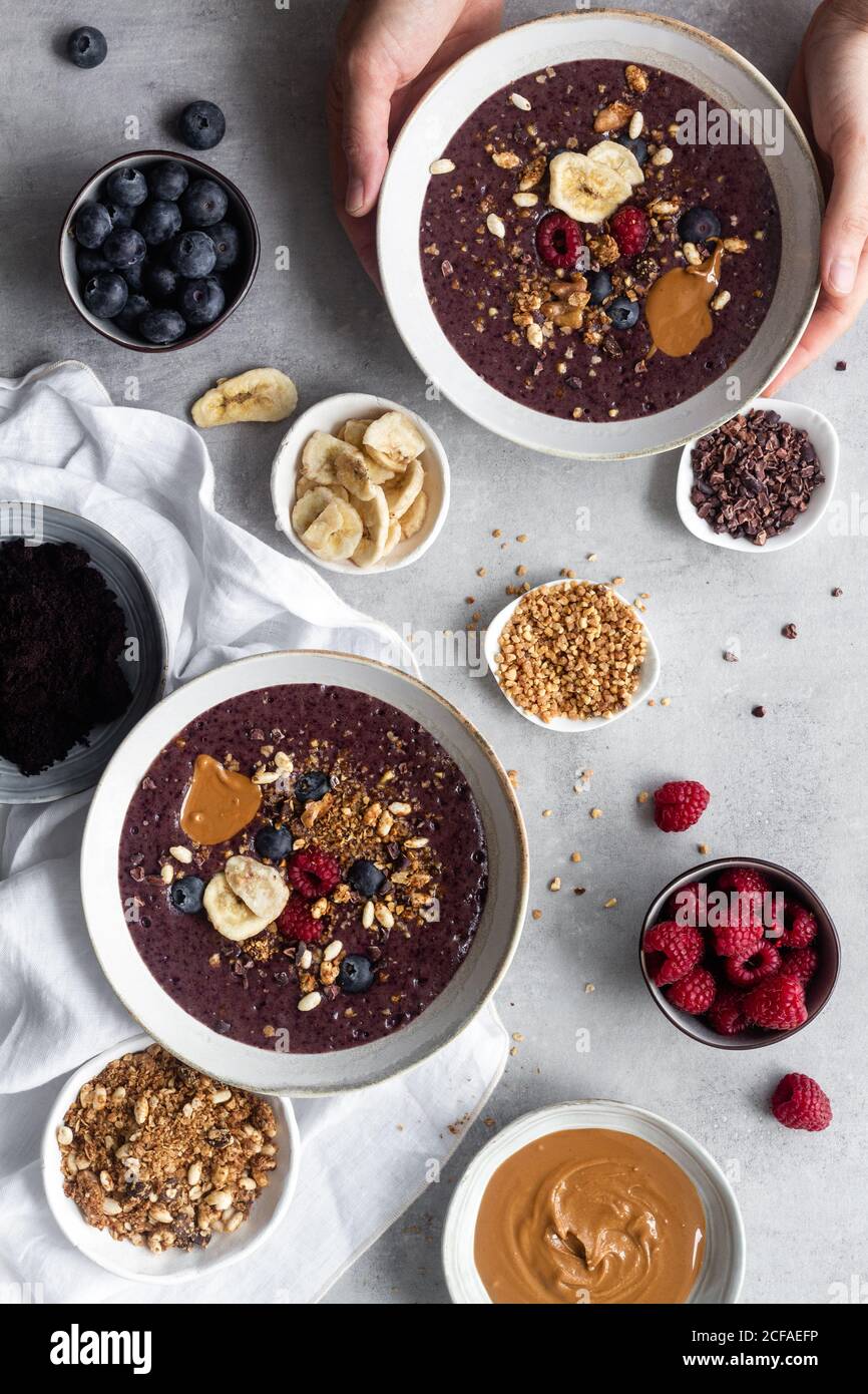 Healthy acai bowls with ingredients Stock Photo - Alamy