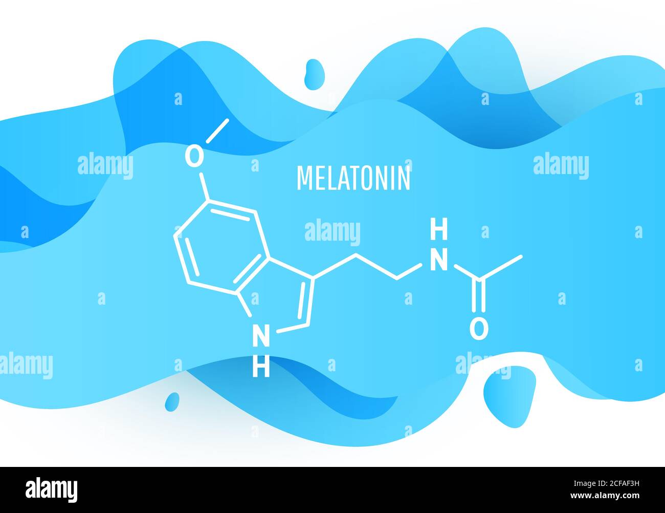 Melatonin structural chemical formula with a blue liquid fluid gradient ...