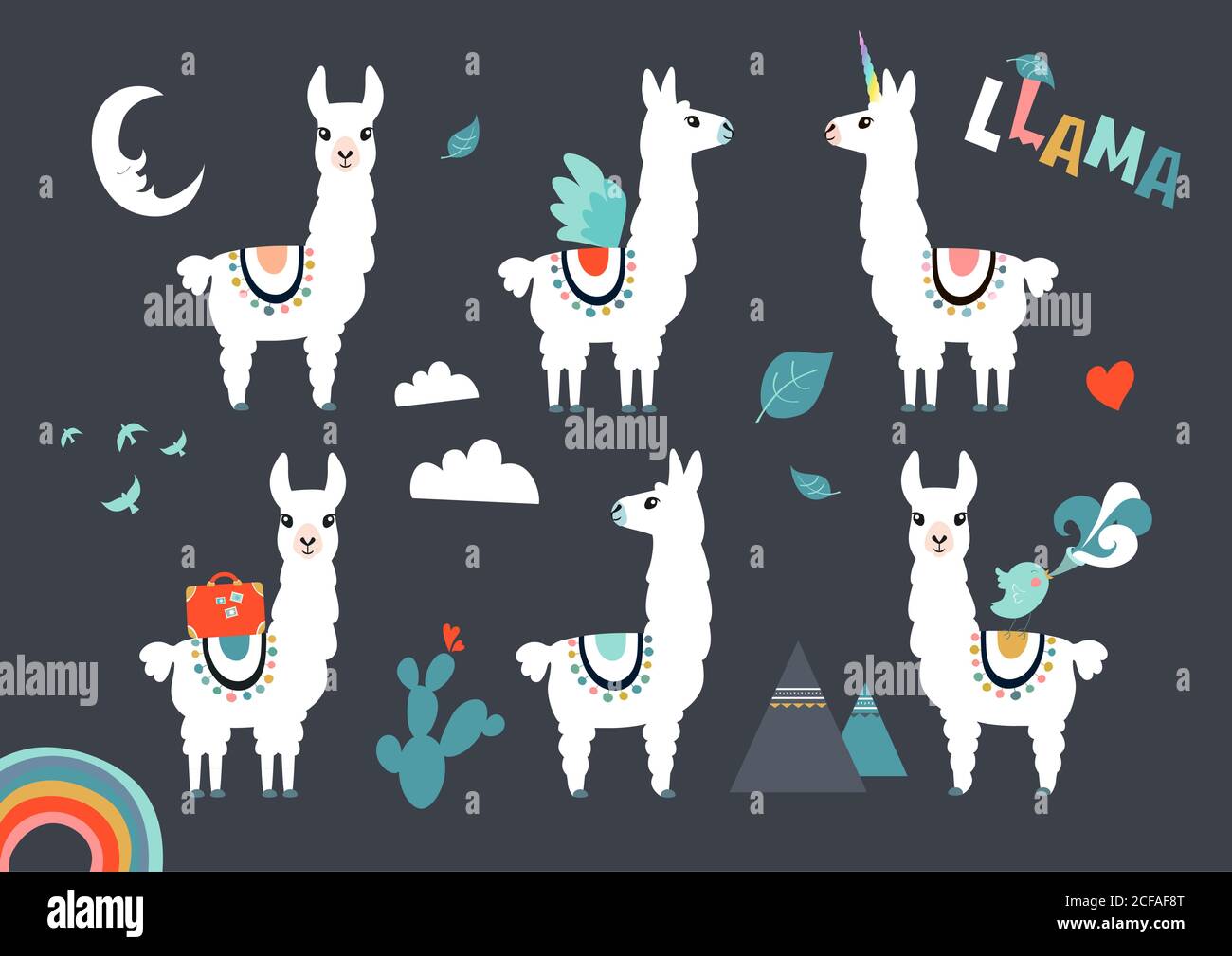 Llama, alpaca collection, cute illustration and design for nursery ...