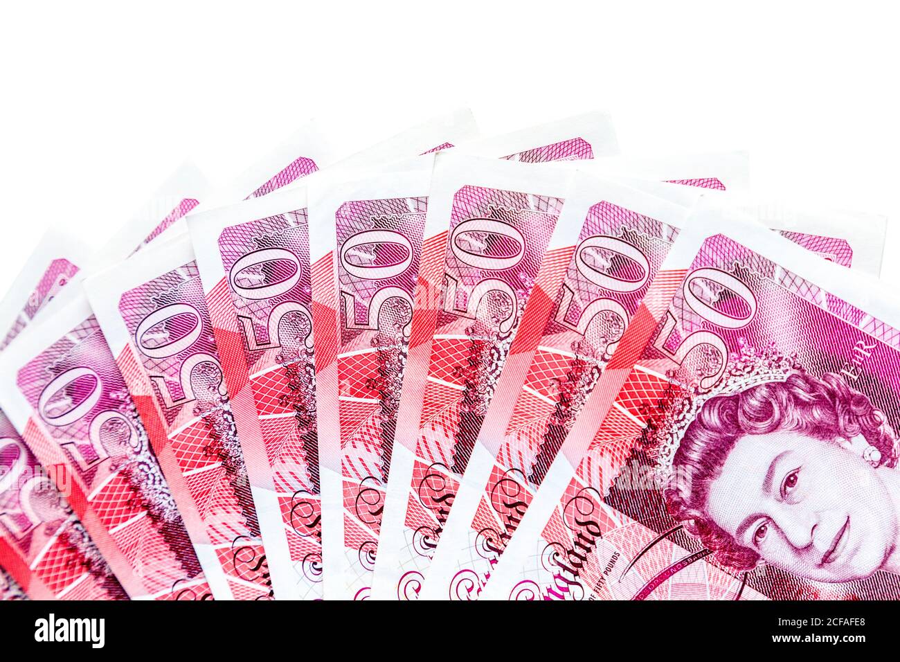 A fan of 50 British pound notes in studio Stock Photo - Alamy