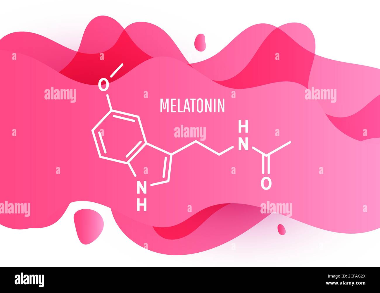 Melatonin structural chemical formula with pink liquid fluid gradient ...